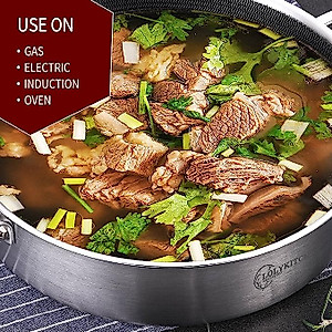 LOLYKITCH 6 QT Tri-Ply Stainless Steel Non-stick Sauté Pan with Lid,12 Inch Deep Frying pan,Large Skillet,Jumbo Cooker,Induction Pan,Dishwasher and Oven Safe.(Removable Handle)