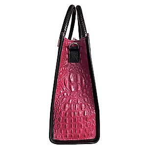 Modarno Women's shoulder bag - crocodile print suede leather handbag, Fuchsia