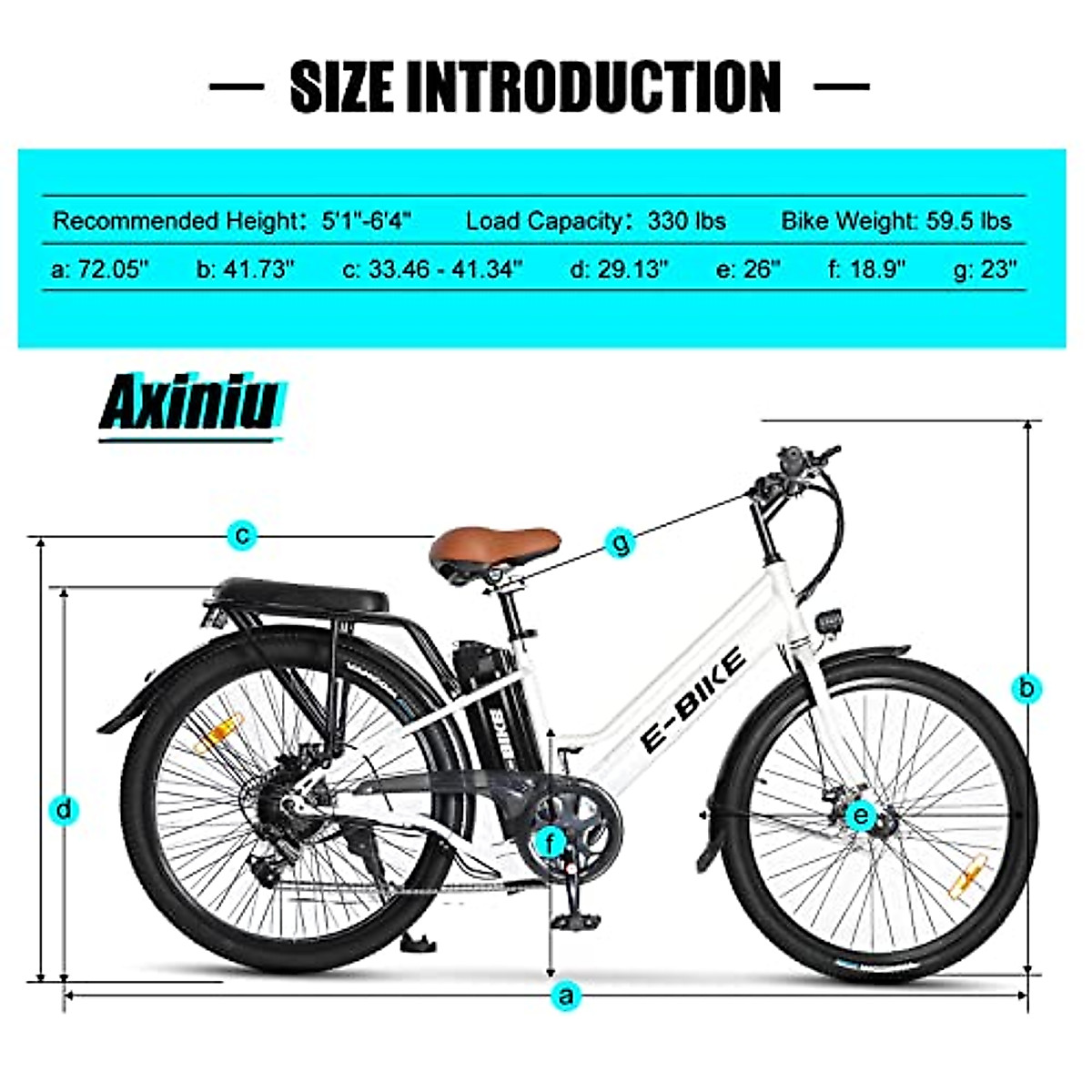 Axiniu Electric City Bike for Adults | 26'' Electric Commuter E-Bike | Shimano 7-Speed | Peak 500W Brushless Motor with 36V UL-Certified Removable Battery | Electric Bicycle