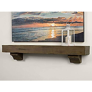 72 Inch Floating Fireplace Mantel Wood Shelf In Grey Rustic - Breckenridge From Mantels Direct | With Corbel Bracket Arches | Wooden Rustic Wall Shelf Perfect for Electric Fireplaces and Décor