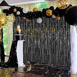 ACCEVO 3 Pack Black Foil Fringe Curtains Party Streamers 3.2ft x 8.2ft Door Streamer Tinsel Streamers Black Party Decorations Photo Booth for Halloween Holiday Celebration Party Decoration Supplies