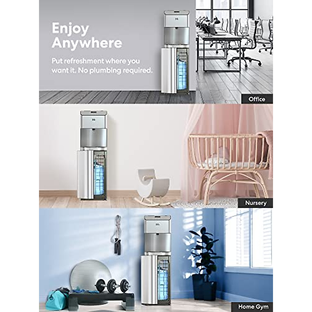 Brio Moderna CLBL720SC Self-Cleaning Bottom Load Water Cooler Dispenser for 3 & 5 Gallon Bottles – Room & Adjustable Hot & Cold, Child Lock, Electronic Display, Silver Stainless Steel