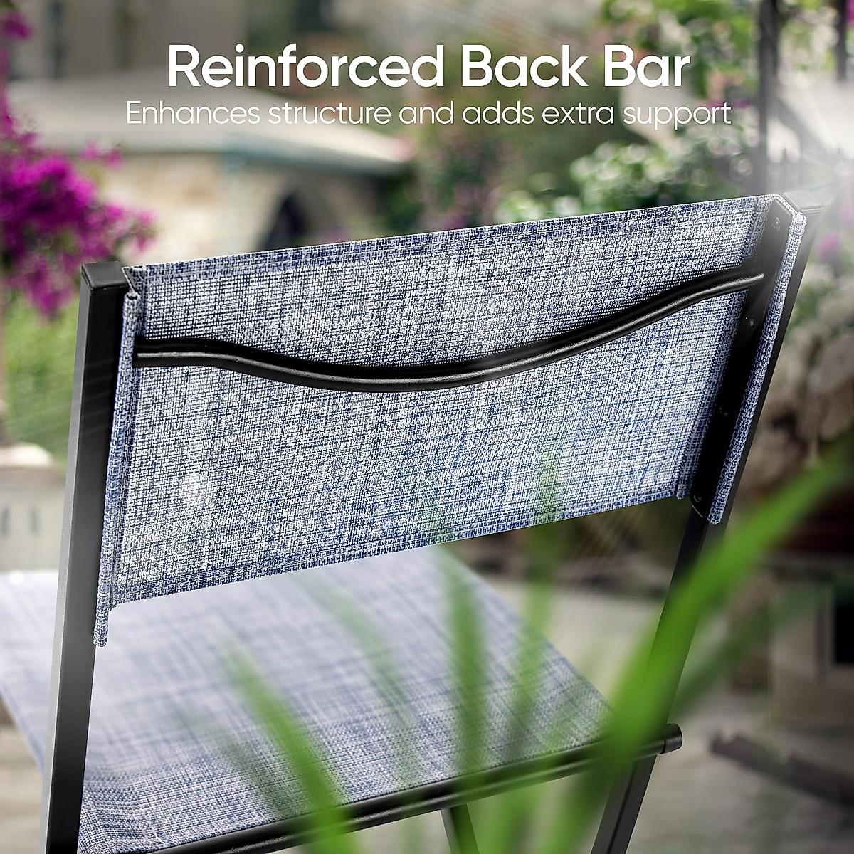 Outdoor Patio Bar Stools Set of 2, Folding Counter Height Stool with Footrest and Heavy-duty Metal Frame, Outdoor Bar Chairs with Breathable Textilene Fabric, Patio Bar Sets for Balcony, Poolside