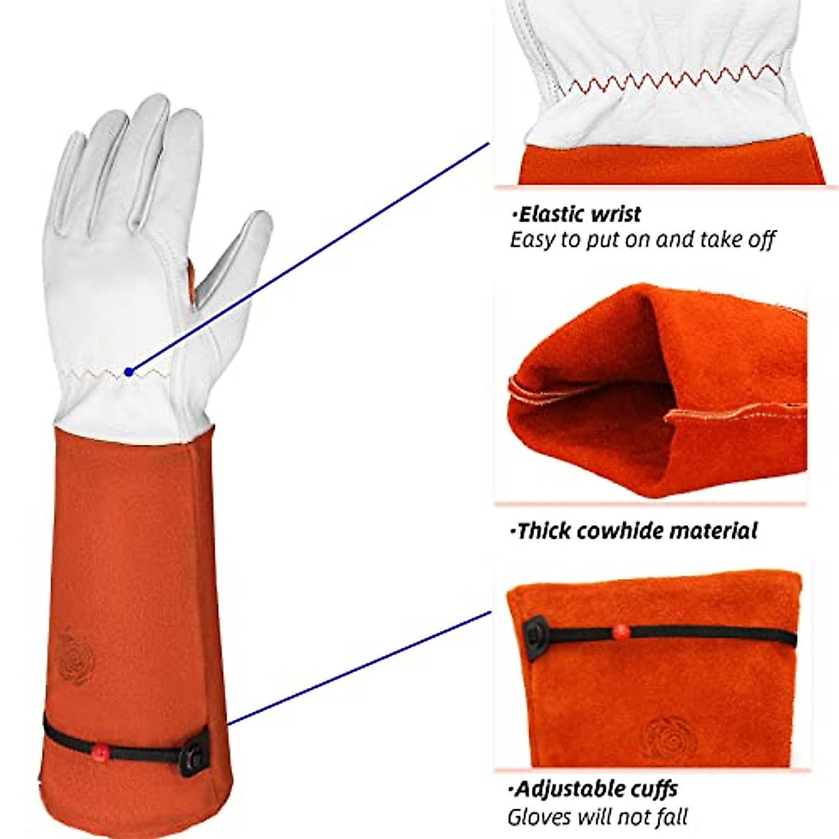 KLDOLLAR Long Gardening Gloves for Women Leather Thorn Proof Garden Gloves for Yard & Outdoor Work, Breathable Work Gloves Garden Gifts (Large)