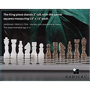 RADICALn 15 Inches Large Handmade White and Grey Oceanic Weighted Marble Full Chess Game Set for Adults Staunton and Ambassador Gift Style Tournament Chess Sets