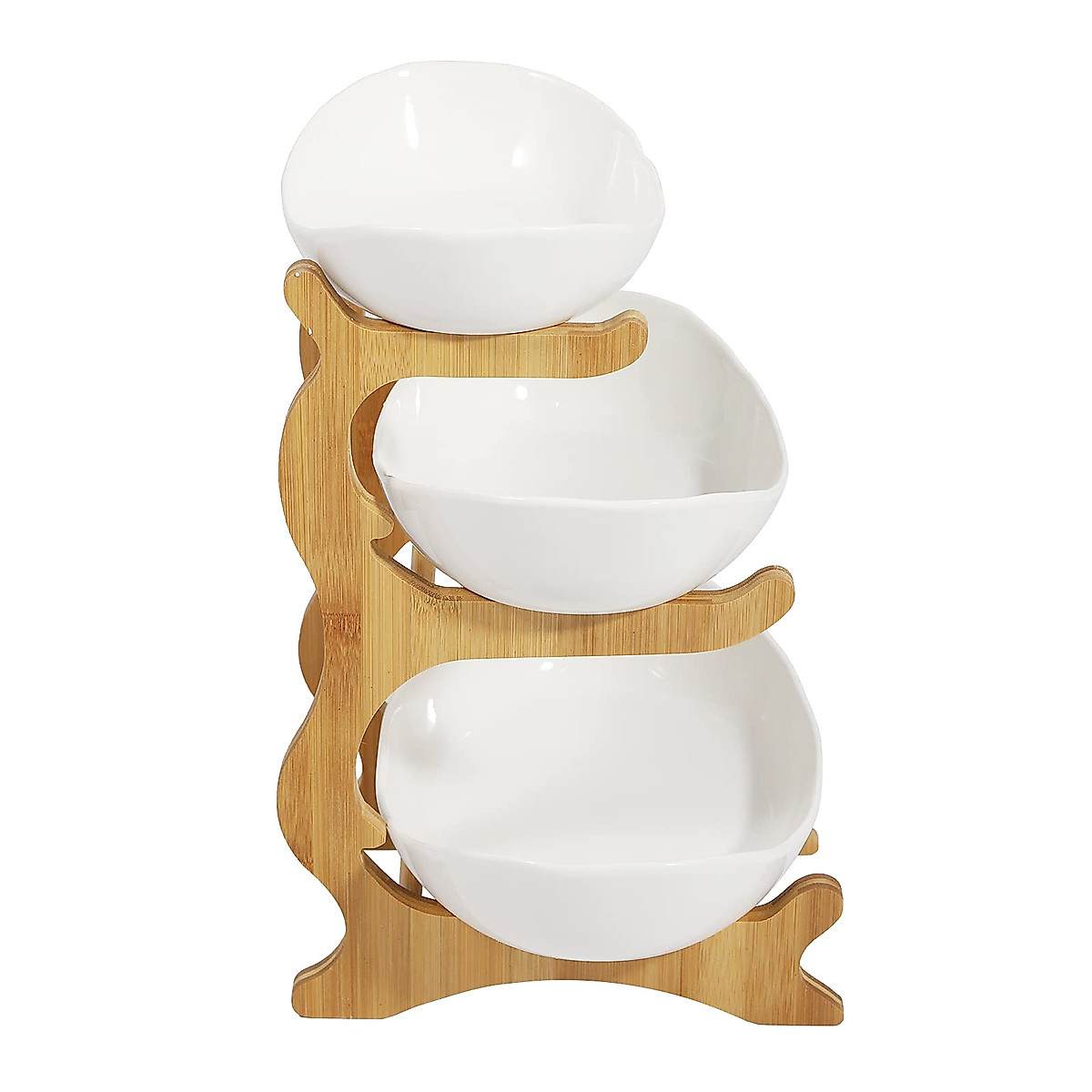 3 Layer Ceramic Fruit Plate,3 Tier Serving Platter Tray Kitchen,Porcelain Tiered Vegetable Serving Tray Dessert Appetizer Cake Dish with Wood Stand for Kitchen and Home,for Wedding Banquet
