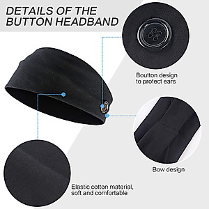 SUNLAND Headband with Buttons for Face Masks and Covers Unisex Elastic Hair Band for Ears Protection Bandannas for Head Wraps 3 Pack Black