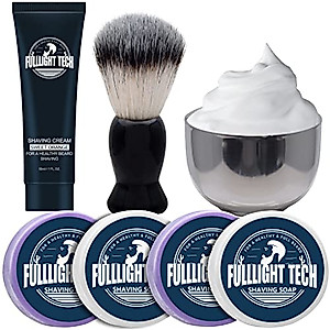 4 Packs Shaving Soap w/Shaving Bowl,Shaving Brush,Shaving Cream,Unqiue Men's Gift Set Mens Shaving Kit for Christmas Stocking Stuffers for Him Boyfriend Dad Adult Husband Birthday Valentines Day Gifts