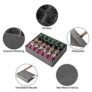Coorganisers 2 Packs Sock Organizer with Solid Bottom Boards, 30 Cells Underwear Organizer for Women, Cabinet Closet Underwear Drawer Organizer Dividers for Storing Lingerie,Socks,Ties(Gray)