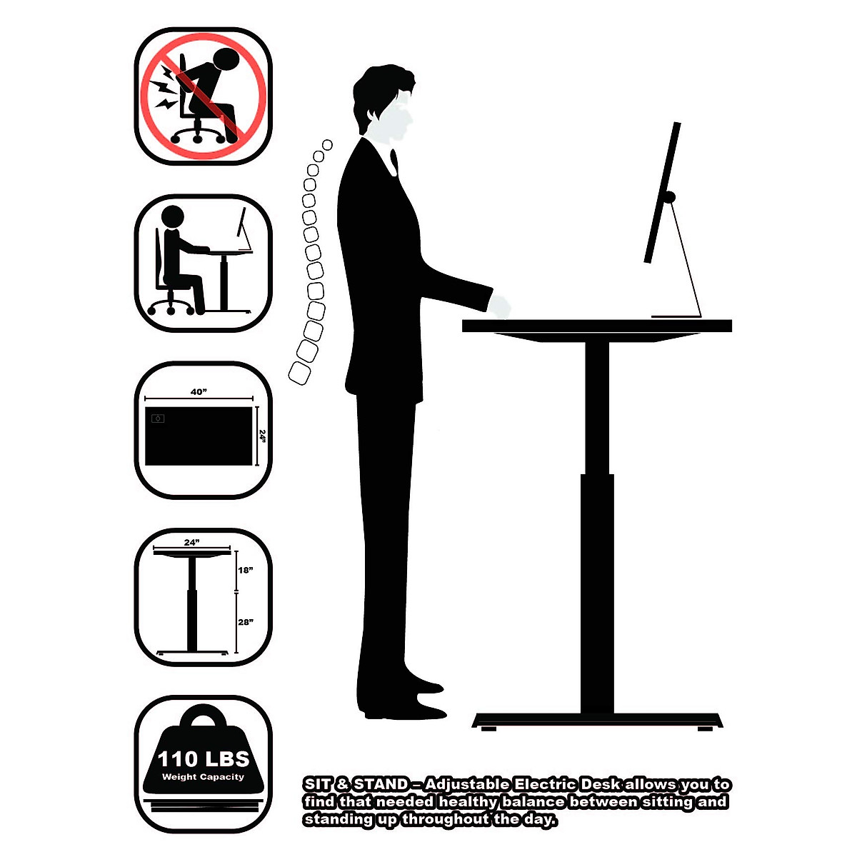 SHW Electric Height Adjustable Mobile Rolling Standing Desk Workstation, 40 x 24 Inches, Maple