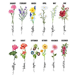 Studio 9Thirty3 Grandma's Garden Kitchen Towel with Names, Personalized, Birth Month Flower Gift, Gift from Grandkids