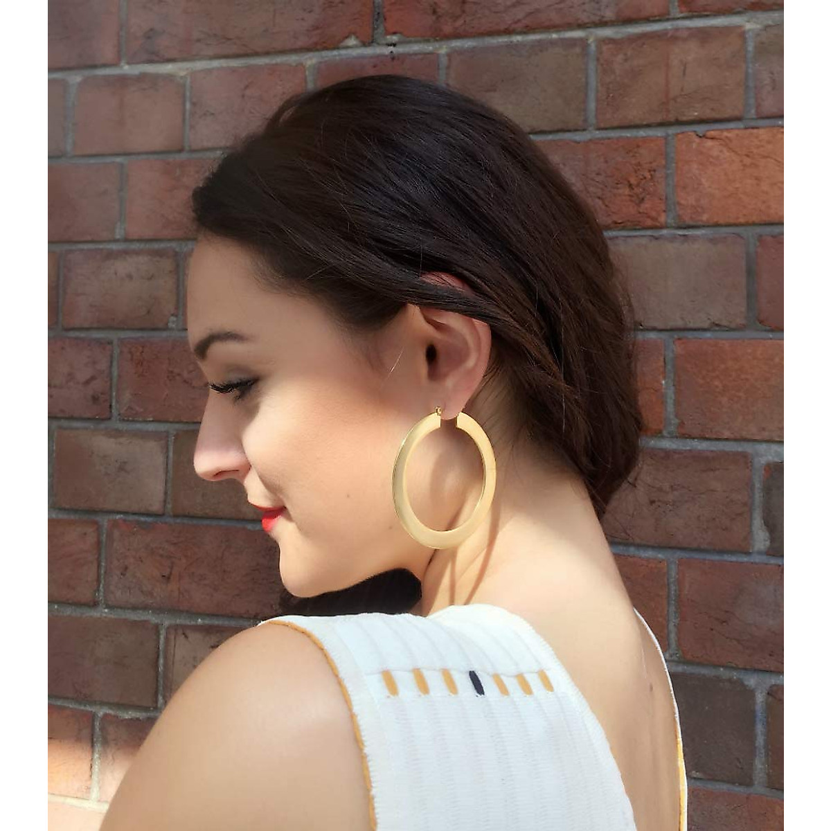 Minimal Bohemian 18K Gold Plated Large Round Hoop Earrings for Women Boho Jewelry Thick Wire (Big Size - 2.32")