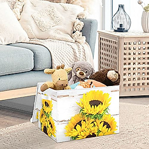 innewgogo Sunflowers Storage Bins with Lids for Organizing Foldable Storage Box With Lid with Handles Oxford Cloth Storage Cube Box for Books