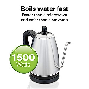 Hamilton Beach Gooseneck Pour Over Electric Tea Kettle, Water Boiler & Heater, 1.2 L, Cordless, Auto-Shutoff & Boil-Dry Protection, Stainless Steel (40899)