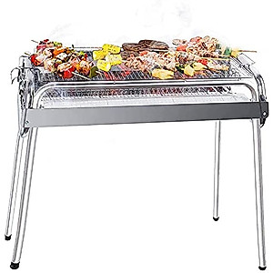 Charcoal Grill, Barbecue Charcoal Grill, Outdoor Stainless Steel Smoker BBQ grill for Outdoor Cooking Camping Picnics Beach 27.5''x12.2''x 27.5''