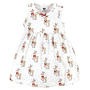 Hudson Baby Baby Girls' Cotton Dress and Cardigan Set, Fancy Rudolph, 9-12 Months