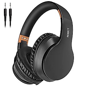 LOBKIN Wireless Bluetooth Headphones, Over-Ear Headphones with Built-in HD Mic,40H Playtime, Foldable Wireless and Wired Stereo Headphones for Gym/PC/Home (Black Orange)
