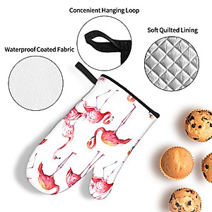 Moslion Outdoor Tropical Flamingo Oven Mitts and Potholders Watercolor Pink Flamingos Birds Animals Exotic Cute BBQ Gloves-Oven Mitts Pot Holders Cooking Gloves for Cooking Baking Grilling