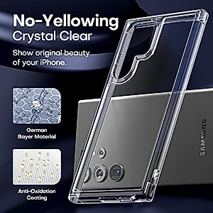 TAURI 5-in-1 for Samsung Galaxy S23 Ultra Case Clear, [Not Yellowing] with 2 TPU Film Screen Protector + 2 Camera Lens Protector, [Military Grade Drop Protection] Shockproof Slim for S23 Ultra Case