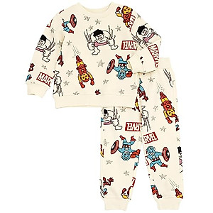 Marvel Avengers Spider-Man Hulk Iron Man Captain America Little Boys Fleece Sweatshirt and Pants Set White 7-8