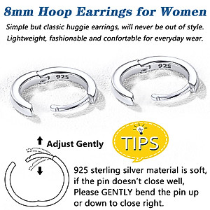 Male Hoop Earrings 8mm Small Cool Hoops Sterling Silver Huggie Sleeping Ear Accessories