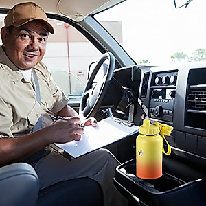 Insulated Water Bottle, ALongSong 32oz Stainless Steel Water Bottles with Bouncing Straw, Non-Slip Silicone Bottom, Keeps Hot and Cold, Leakproof Sports Water Bottle, Wide-Mouth Sports Canteen(Yellow)