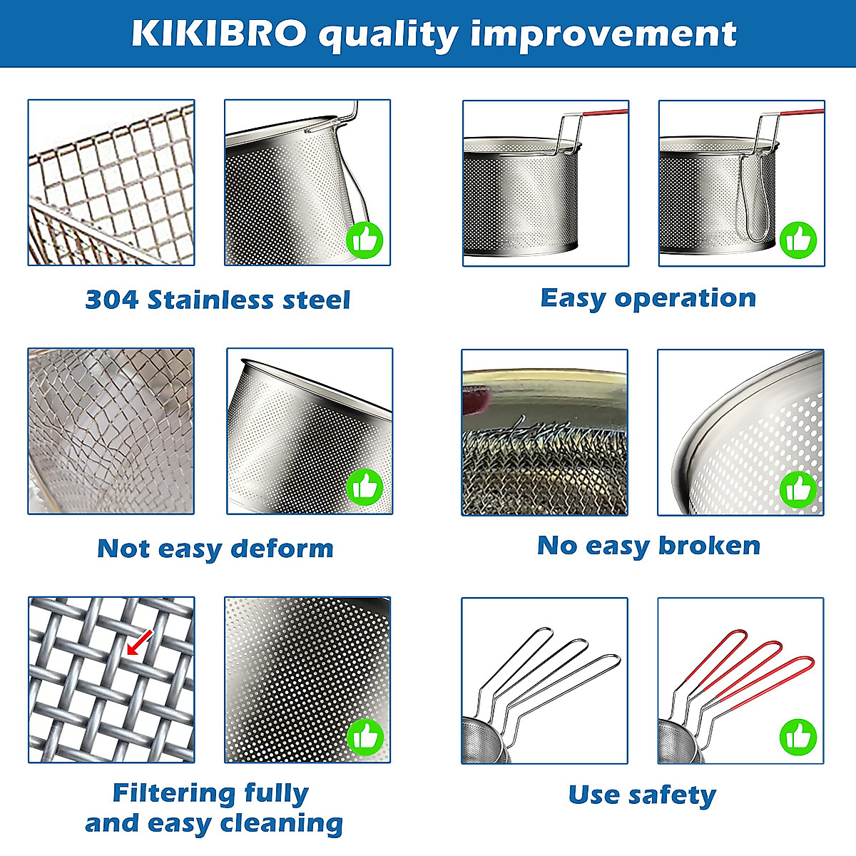 KIKIBRO Deep Fryer Basket 7.87" x 3.94", Round Stainless Steel Fry Baskets With Handle and Resting Hook for French Chips, Onion Rings, Chicken Wings, Pasta Small