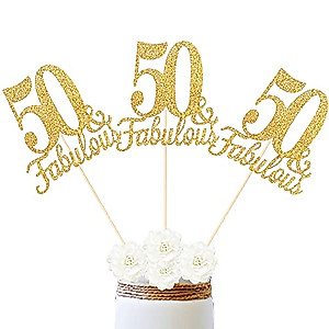 10-Pack Double Sided Gold Fabulous and 50th Birthday Centerpieces for Tables, Number 50 Centerpiece Sticks, 50th Birthday Table Decorations for Women Men (Double Sided Giltter)