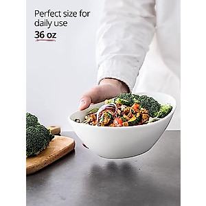 LIFVER 9" Serving Bowls, Porcelain Large Serving Dishes, 36 Ounce for Salads, Side Dishes, Pasta, Oval Shape, Microwave & Dishwasher Safe, Good Size for Dinner Parties, Set of 4, White