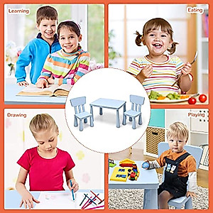 Costzon Kids Table and Chair Set, 3 Piece Plastic Children Activity Table for Reading, Drawing, Snack Time, Arts Crafts, Preschool, Kindergarten & Playroom, Easy Clean, Toddler Table & Chair (Blue)