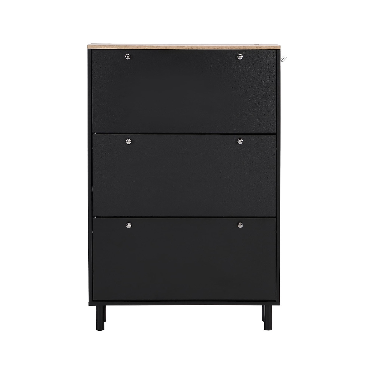 VENBER Narrow Design Shoe Cabinet with 3 Flip Drawers, Wood Grain Pattern Top Entryway Organizer with 3 Hooks, Free Standing Shoe Rack with Adjustable Panel for Hallway (Black)