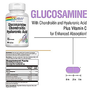 SOLARAY Glucosamine Chondroitin Hyaluronic Acid | Healthy Joint Comfort & Mobility with Vitamin C | 30 Serv, 90 VegCaps