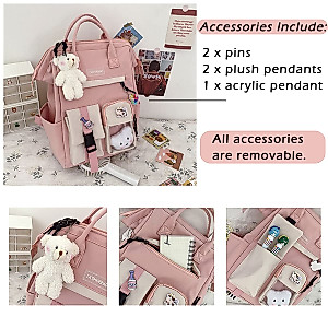 CM C&M WODRO Kawaii Backpack for Girls Women with Pin Bear Accessories Cute College High School Backpack Laptop Bookbag (Green-A)