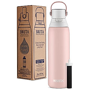 Brita Stainless Steel Premium Filtering Water Bottle, BPA-Free, Reusable, Insulated, Replaces 300 Plastic Water Bottles, Filter Lasts 2 Months or 40 Gallons, Includes 1 Filter, Rose - 20 oz.