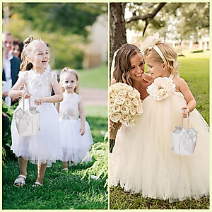 Flower Girl Baskets for Wedding,Ivory Flower Girl Basket set of 2,Wedding Baskets for Flower Girls (Ivory Basket 1)