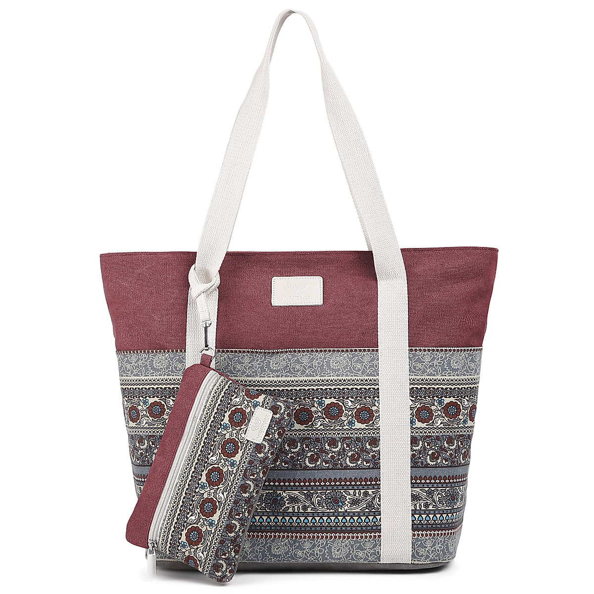 ArcEnCiel Canvas Tote Womens Shoulder Handbag with Purse (Maroon)