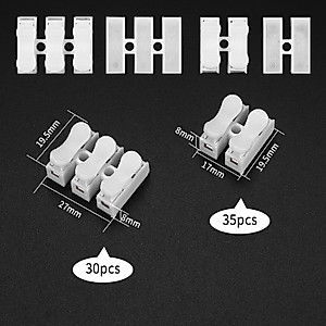 QOOSIKICC 65 Pcs Spring Wire Connectors, Spring Clamp Terminal Cable Clamp Connector, CH-2 Electrical Cable Connectors Block, 2 Pin Push-in Quick Terminal Wire Cable Connector Wiring Terminal