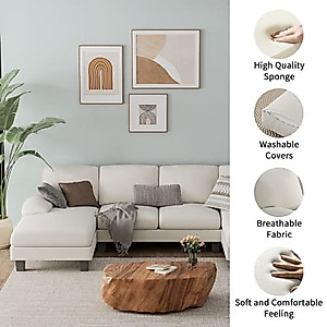 Flamaker Convertible Sectional Sofa Couch, Modern Fabric U-Shaped Living Room Furniture Set, 4-Seat Sectional Sleeper Sofa with Double Chaise & Memory Foam (White)