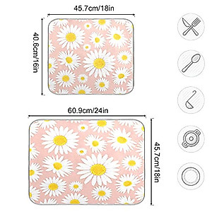 Flower Daisy Print Dish Drying Mat 16"x18" Absorbent Machine Washable Hanging Fast Dry Pad Dish Protective Mat for Kitchen Countertop Heat Resistant Dinner Table Mat