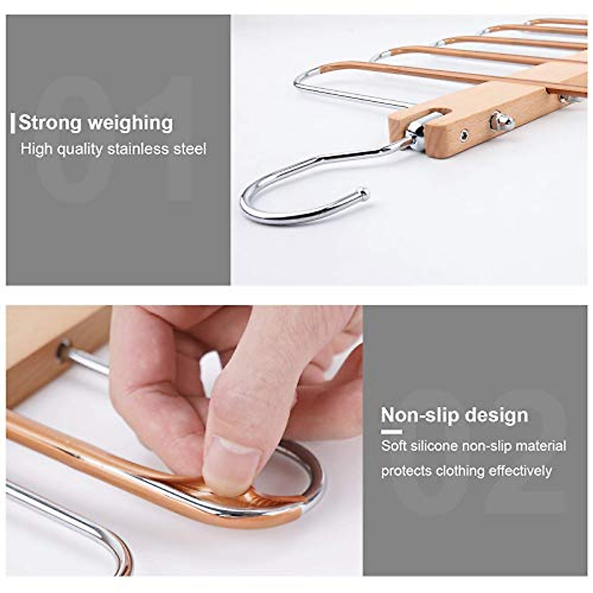 Magic Pants Hangers, Space Saving Closet Hangers 5 Layers 2 Uses Multi Functional Pants Rack | Solid Metal & Wood Heavy Duty Wardrobe Organizer Racks for Clothes Trousers Scarves Ties(One Pack)