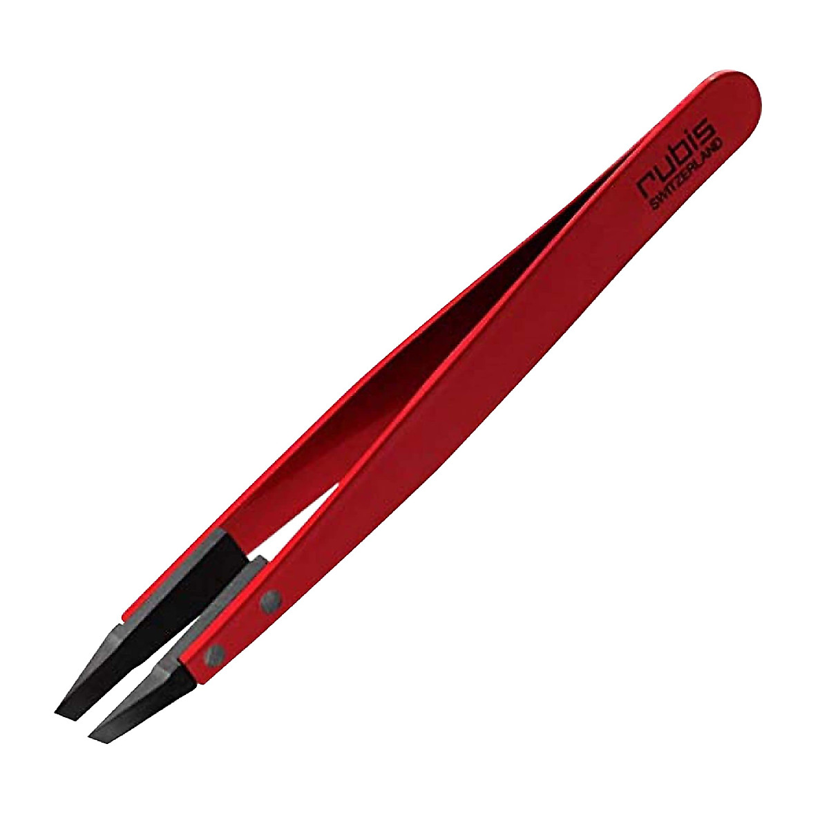 Rubis Classic Techno Stainless Steel Tweezers for Precise Eyebrows and Hair Removal Slanted Polymer Tips, 1KS106, Red,Rubis Switzerland Swiss Made World Renowned Precision