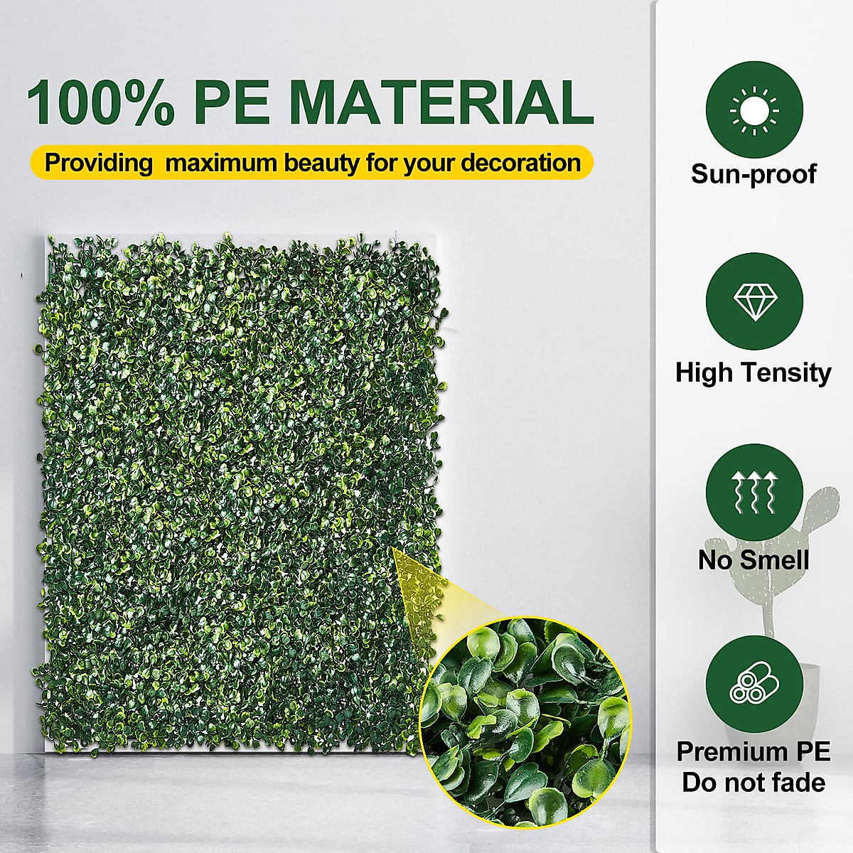 YUUKE Grass Wall Panels, 10 PCS 10”x10” Artificial Boxwood Topiary Hedge Grass Backdrop with 100 Zip Ties Greenery UV Protected Privacy Fence Screen, Outdoor Indoor Green Decor for Garden Wedding