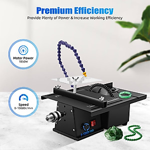 RocoReny 1850W Mini Table Saw, DIY Gem Faceting Cutting Carving Polishing Machine for Cutting Rocks, Stepless Speed Regulation Jewelry Rock Polishing Saw, 33mm Cutting Depth, 10000RPM