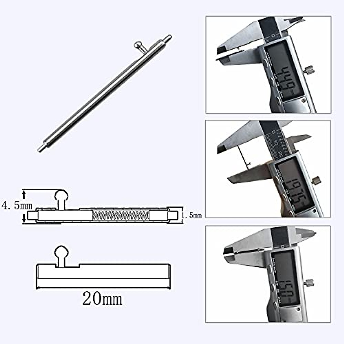 Aladrs Quick Release Spring Bar Compatible for Samsung Galaxy Watch 5/5 Pro/Galaxy Watch 4/4 Classic/Galaxy Watch Active 2 (40mm 44mm) / Galaxy Watch 3 41mm Watch Pins (20mm x 1.5mm, 10-Pack)