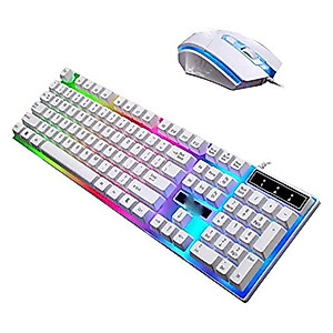 HHWKSJ Wired Gaming Keyboard and Mouse Combo RGB Backlit Gaming Keyboard with Multimedia Keys Backlit Gaming Mouse