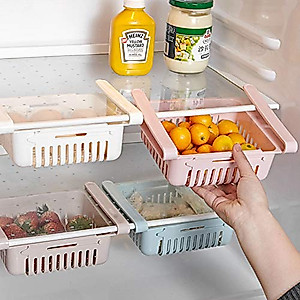 Fridge Drawer Organizer, Retractable Refrigerator Storage Box, Food Fresh-keeping Classified Organizer Container Pull Out Basket, Small Size, Fit for Fridge Shelf Under 0.5 inch (Beige)
