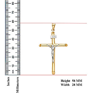 14k Two Tone Gold Religious Crucifix Cross Charm Pendant - 58 X 28 MM Real Gold Jesus Cross Necklace Pendant - Best Gift for Men and Women