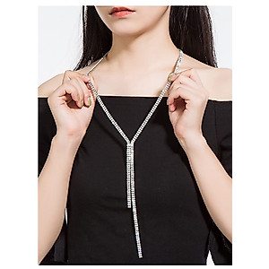 Sither Silver Crystal Necklace for Women Long Sweater Chain Statement Necklace for Wedding Jewelry for Dressy Winter Evening Party