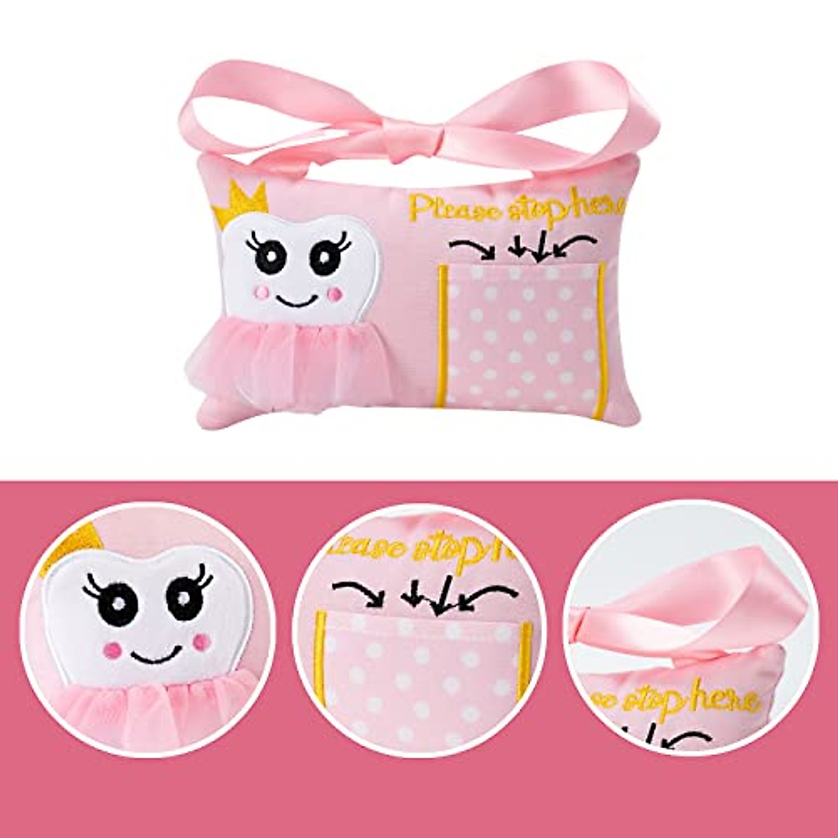 free-space Tooth Fairy Pink Ballerina Embroidered Tooth Fairy Pillow with Pocket Kids Keepsake Gift (Pink)