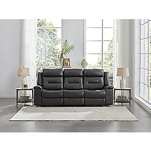 Signature Design by Ashley McAdoo Contemporary Faux Leather Tufted Reclining Power Sofa, Black